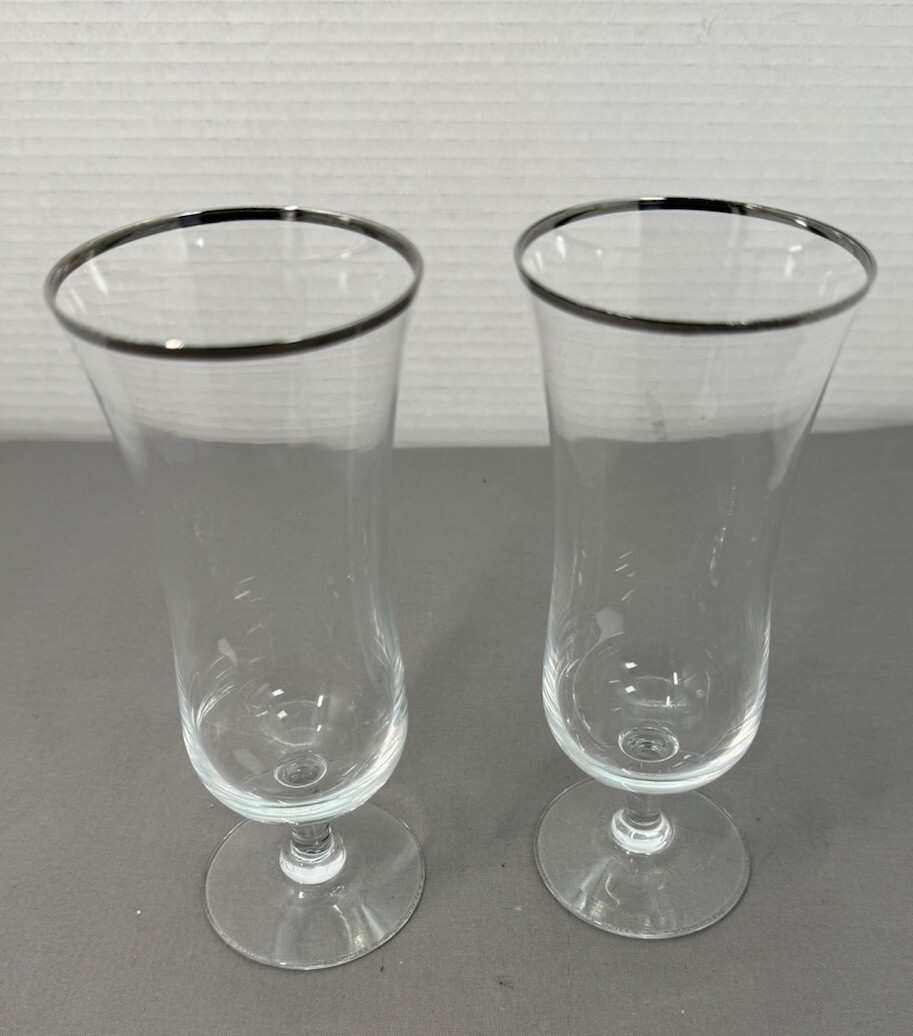 Vtg Set of 2 Parfee Champagne Glass Hurricane Shaped Silver Platinum ...