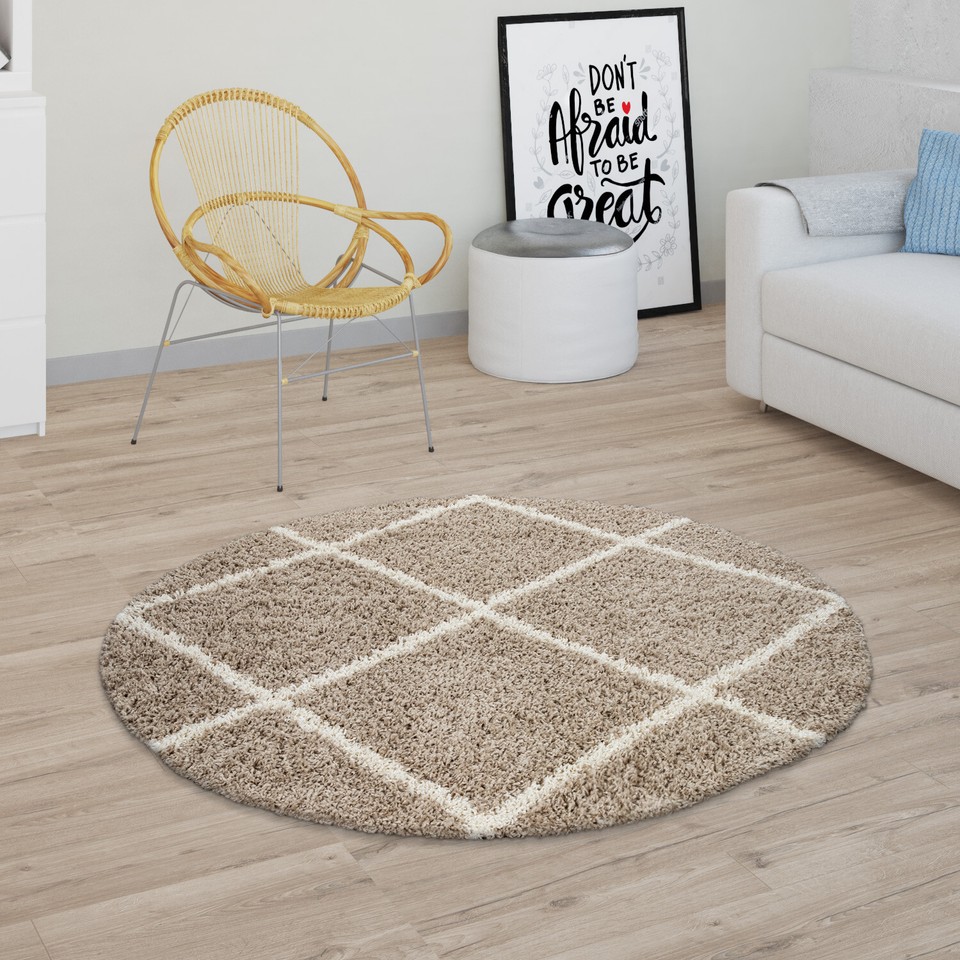 Deep-Pile Rug Living Room Shaggy Scandinavian Diamond Pattern Modern In ...