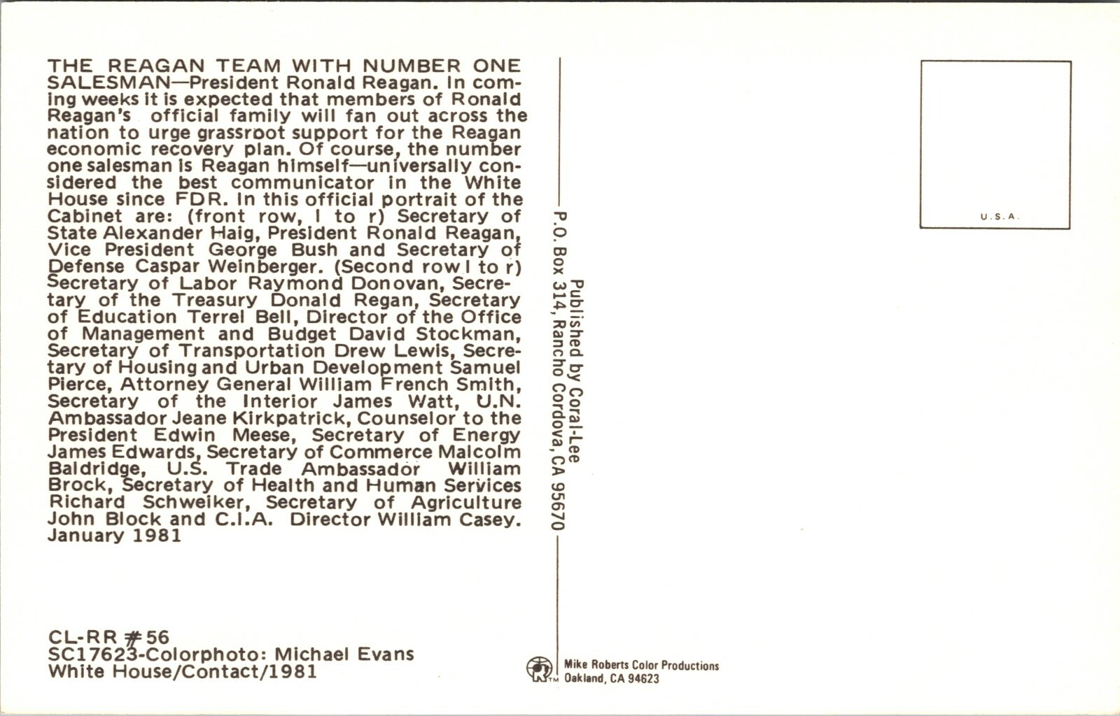 President Ronald Reagan Team with Number One Salesman 1980s Postcard ...