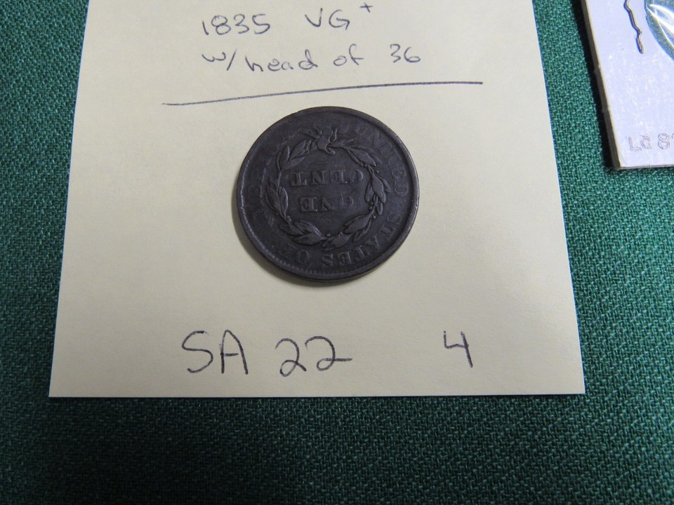 1835 large cent with head of 36 COINS GRADED BY A COIN DEALER vg+ | eBay