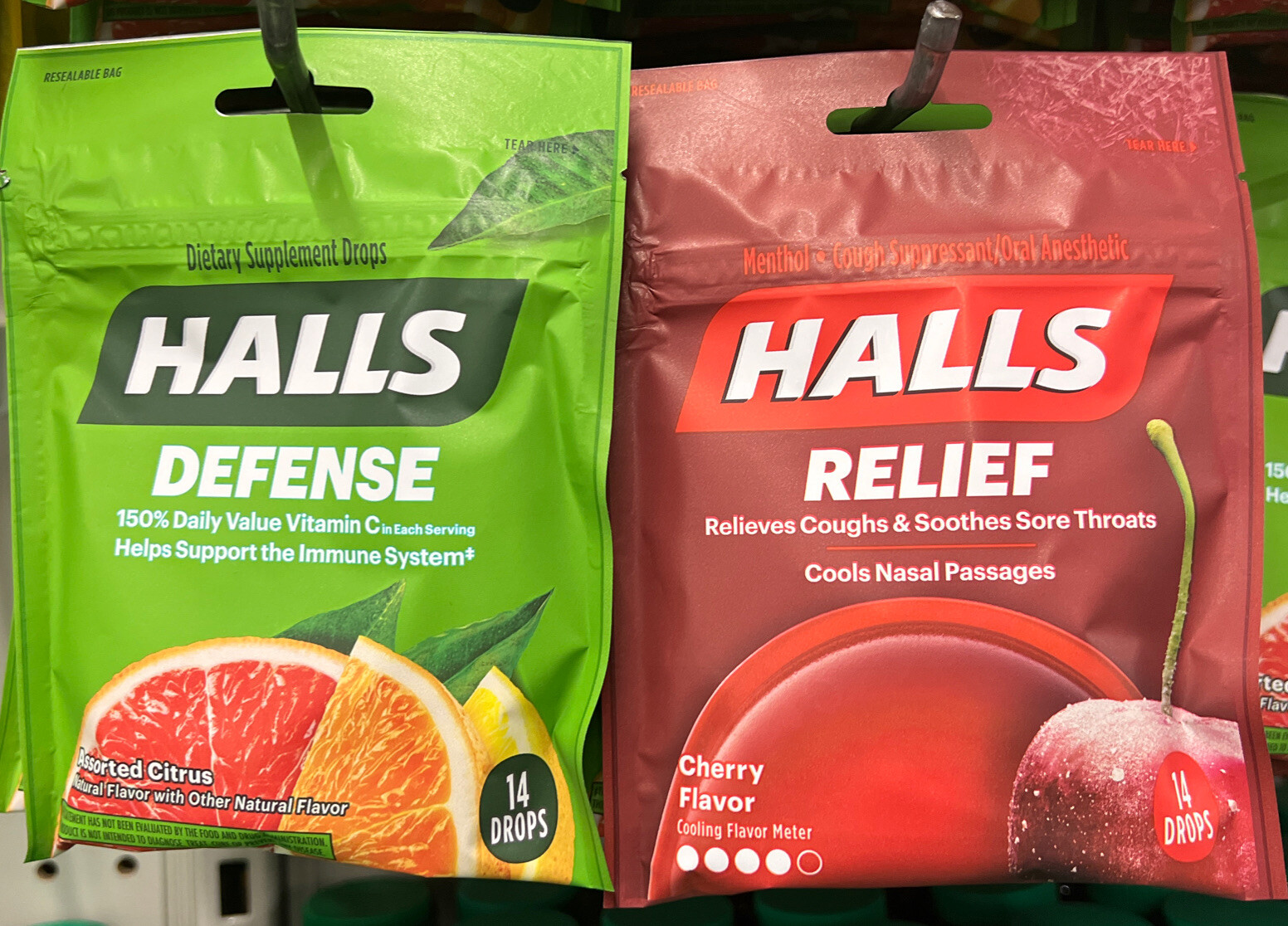 Halls Defense Citrus Vitamin C Supplement Drops & Halls Relief Cough ...