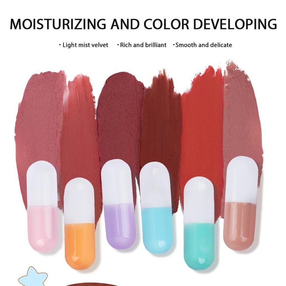 -6 Pcs Mini Capsule Lipstick Matte & Gloss Waterproof Pills Lipstick ...