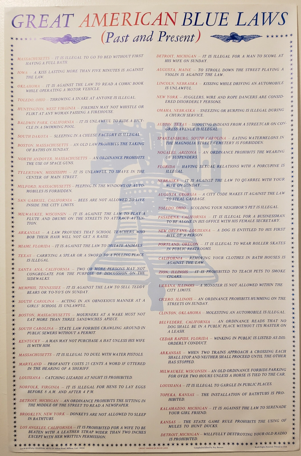 Great American Blue Laws (Past and Present) Celestial Arts poster | eBay