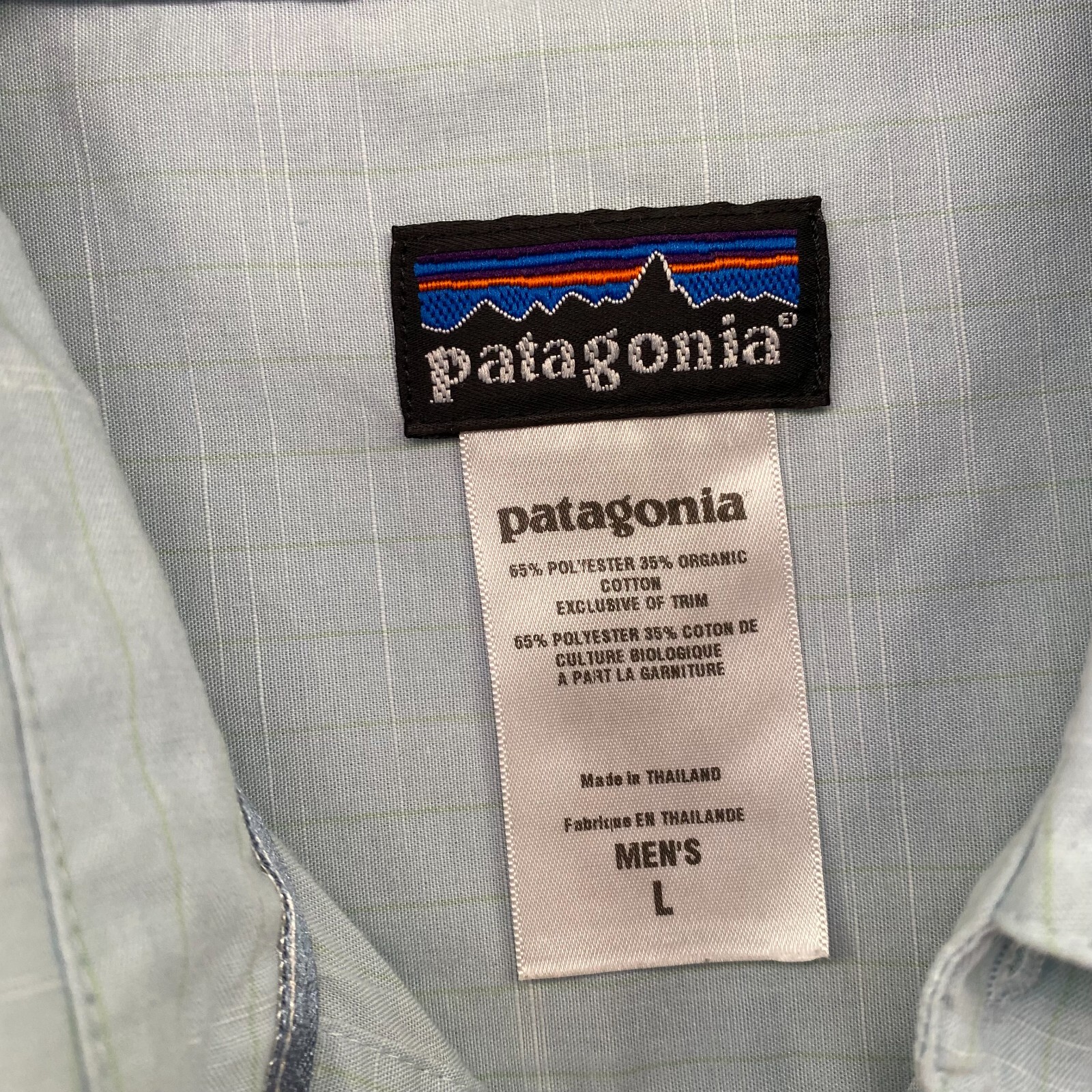 Patagonia Button Up Shirt Mens Large Short Sleeve Light Blue Clif Kid ...