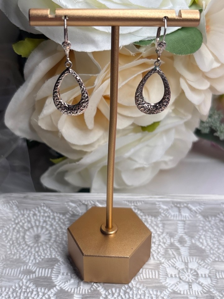 Sterling 925 Textured Teardrop Dangle Earrings With Leverback Closure ...