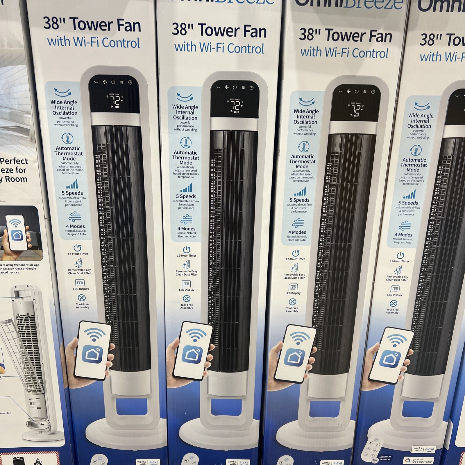 OmniBreeze Tower Fan with Internal Oscillation & remote control & WiFi ...