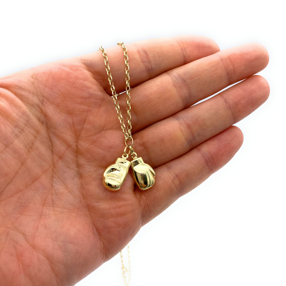 Real 9ct Yellow Gold Double Twin Boxing Glove Pendant Necklace Chain 18 ...