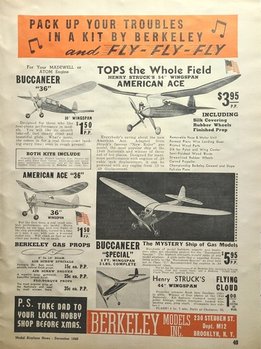 Berkeley Models Brooklyn NY Airplane Kits Motors Fly Vintage Print Ad ...