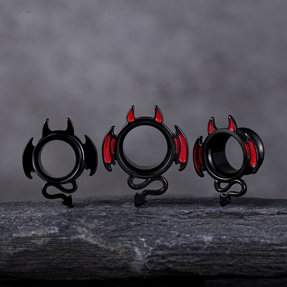 RED DEMON Ear Tunnels Piercing Jewellery Plugs Gauges Metal Death Devil ...