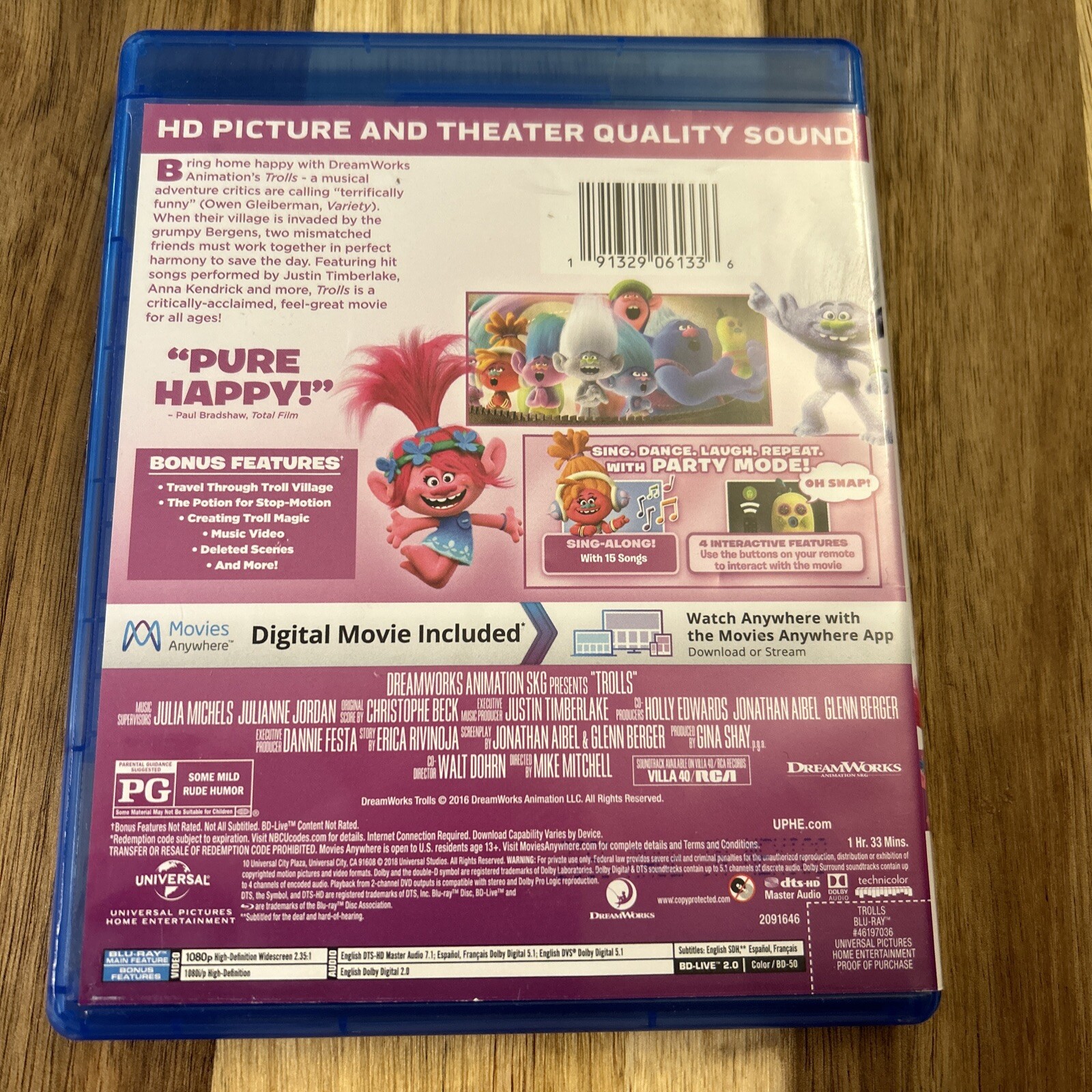 TROLLS (BLU-RAY DIGITAL DVD) ANNA KENDRICK, JUSTIN TIMBERLAKE ...