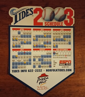 2003 NORFOLK TIDES MINOR LEAGUE BASEBALL MAGNETIC SCHEDULE NEW YORK ...