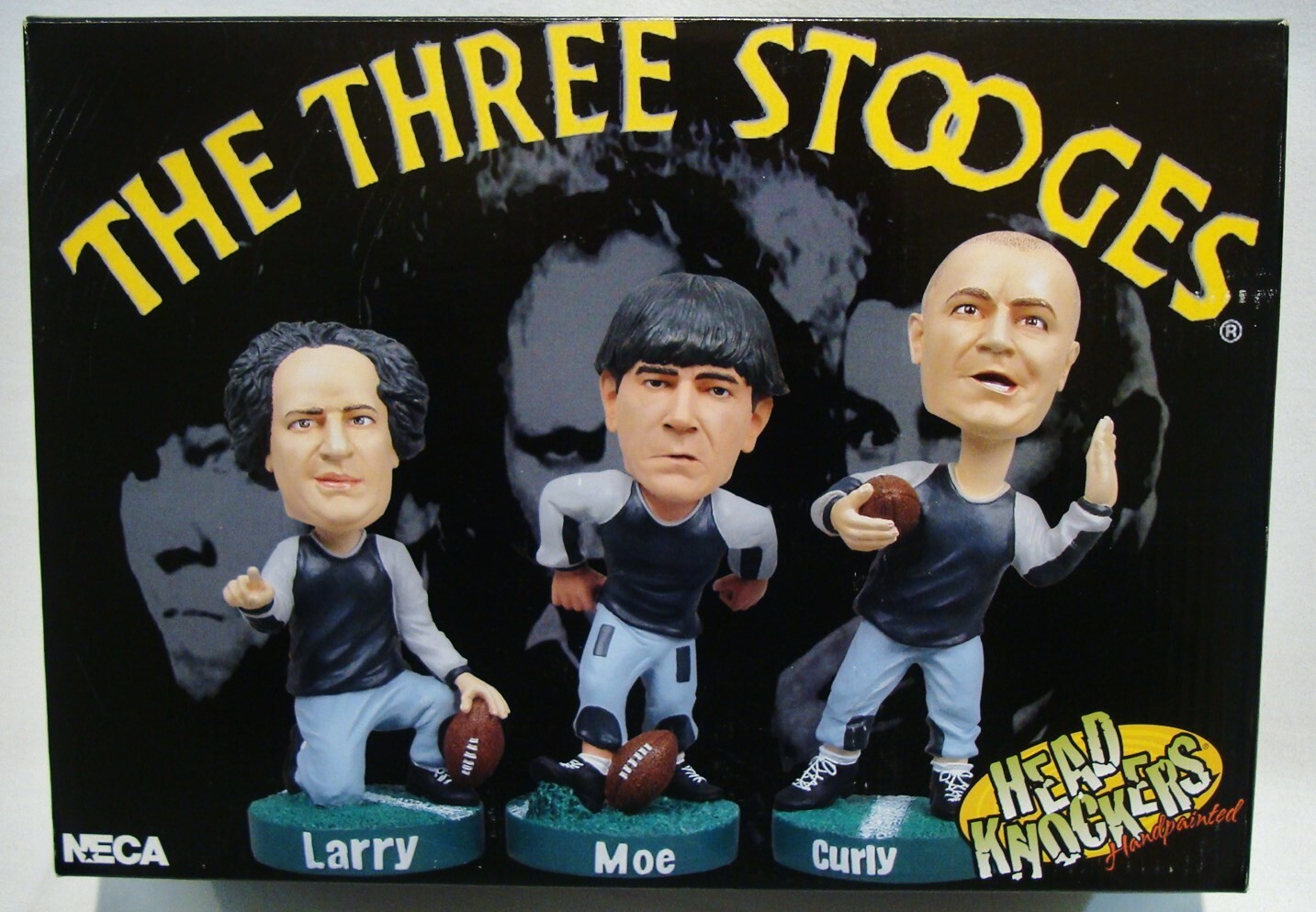 THREE STOOGES Head Knockers Bobbleheads FOOTBALL Box Set NECA 2006 NEW ...