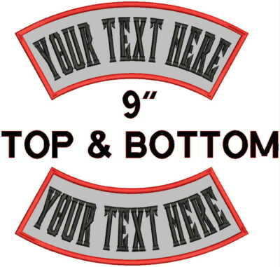 Custom Embroidered 9" Top And Bottom Rocker Patch 2 pc Set Biker MC ...