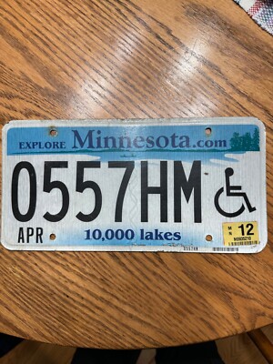 2012 TAG MINNESOTA DISABLED PERSON LICENSE PLATE 0557 HM WHEELCHAIR ...
