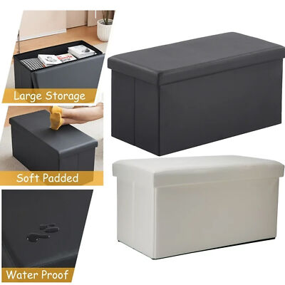 Folding Ottoman Storage Box Pouffe Seat Home Chair Foot stool Storage ...
