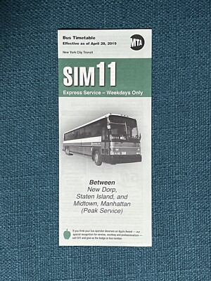 New York City MTA NYC Transit Staten Island Express Bus Timetable SIM11 | eBay