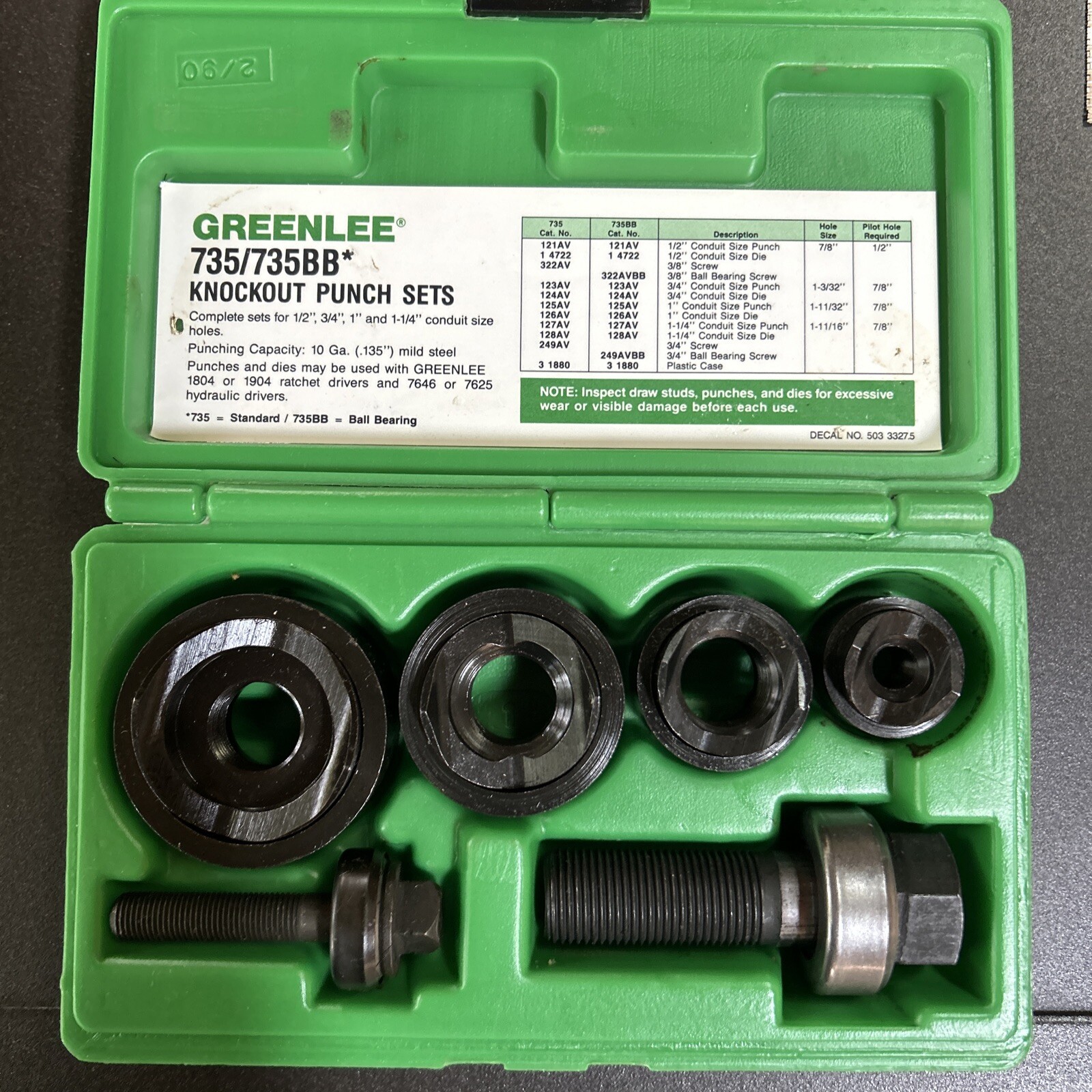 Greenlee 735BB Round Knockout Punch Kit, 1/2" to 1-1/4" HEAVY DUTY BALL ...