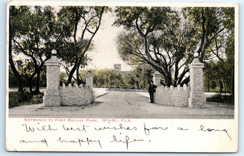 POSTCARD 1906 Entrance to Fort Dallas Park Miami Florida Stone Pillars ...