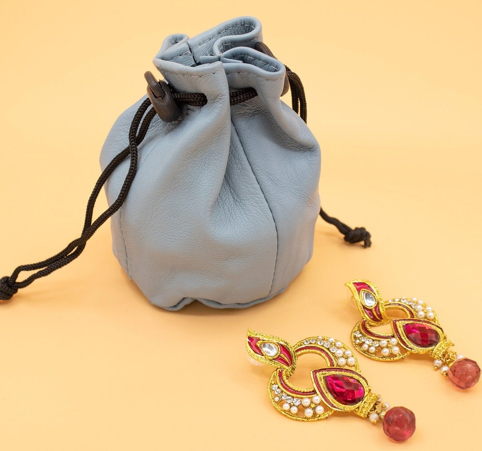 Soft Leather Round Drawstring Pouch Coin Soft Women Wrist Multiple ...