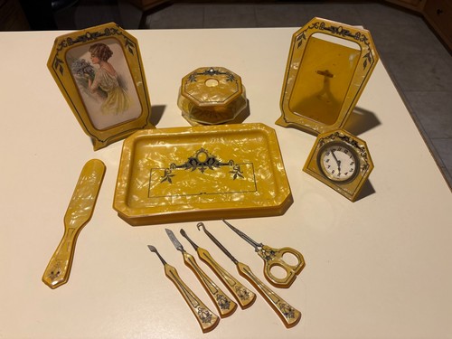 Antique Art Deco Vanity Dresser Set 12 Pieces. Marbled Bakelite or ...