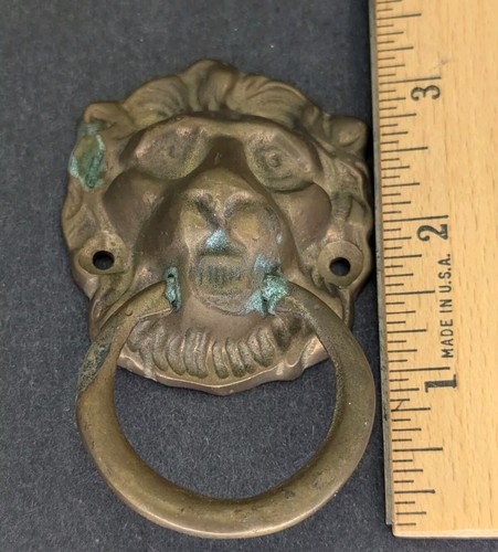Vintage Small Brass Metal Lion Head Door Knocker Style Drawer Pull Ring ...