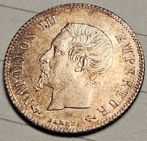 1860 France 20 Centimes Silver Coin AU Toning - Small Silver Coin | eBay