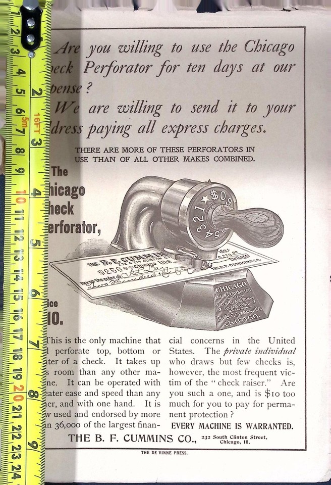 Antique 1899 Chicago Check Perforator Walter Baker Cocoa Royal Baking ...
