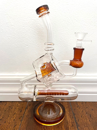 10” Glass Water Pipe Bowl Amber Cube Disco Perc 14mm | eBay