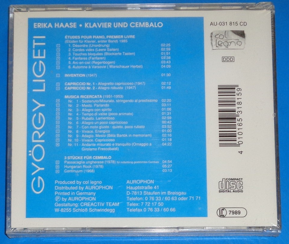 Erika Haase LIGETI Works for Piano and Harpsichord - Col Legno CD ...