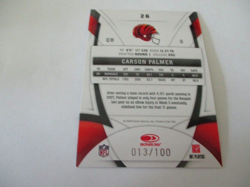 2009 Leaf Certified Blue Foil Carson Palmer Card #26 Serial #13/100 | eBay