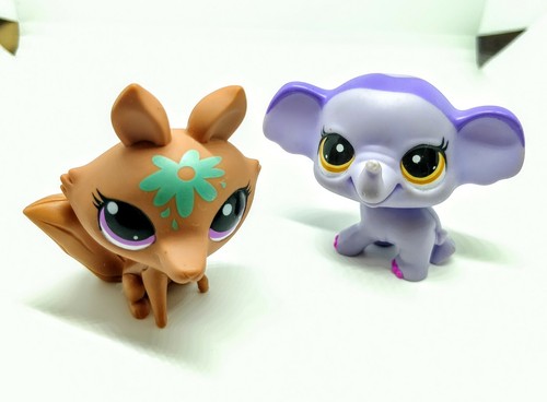 LPS Littlest Pet Shop Lot 2 Figures Purple Elephant #3597 & Brown Fox ...