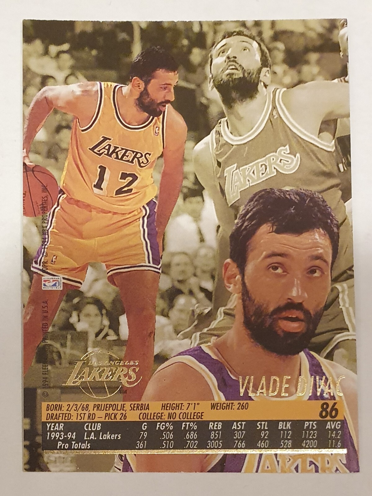 Vlade Divac Los Angeles Lakers 1994-95 Fleer Ultra NBA Basketball Card ...