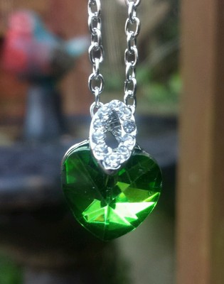 GREEN CRYSTAL HEART NECKLACE WEDDING VALENTINES DAY BIRTHDAY 447 | eBay UK