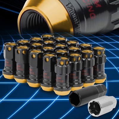 CLOSED END GOLD ALUMINUM SPLINE 16 WHEEL LUG+4 LOCK NUT+KEY M12X1.25 ...