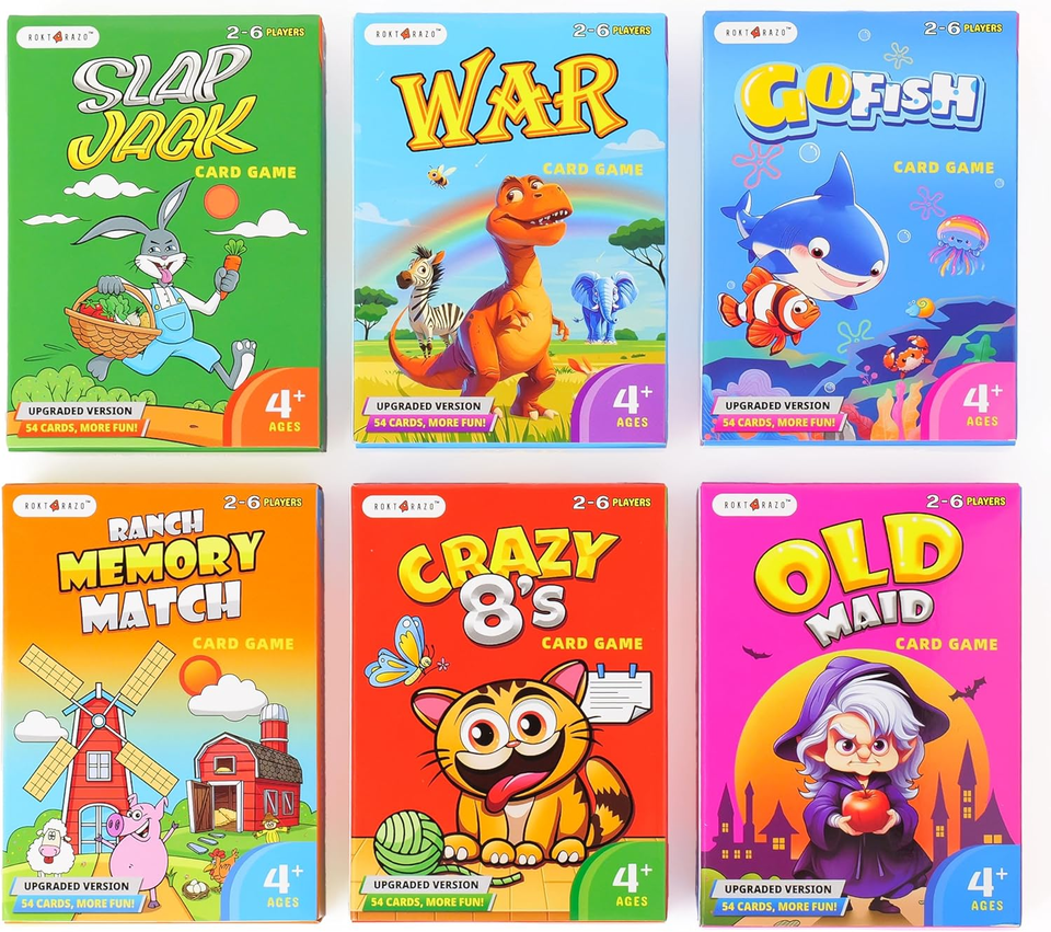 Kids Card Games Pack 6in1 Go Fish Old Maid Crazy Eights Memory Slap Jack War 7445002075060 ...