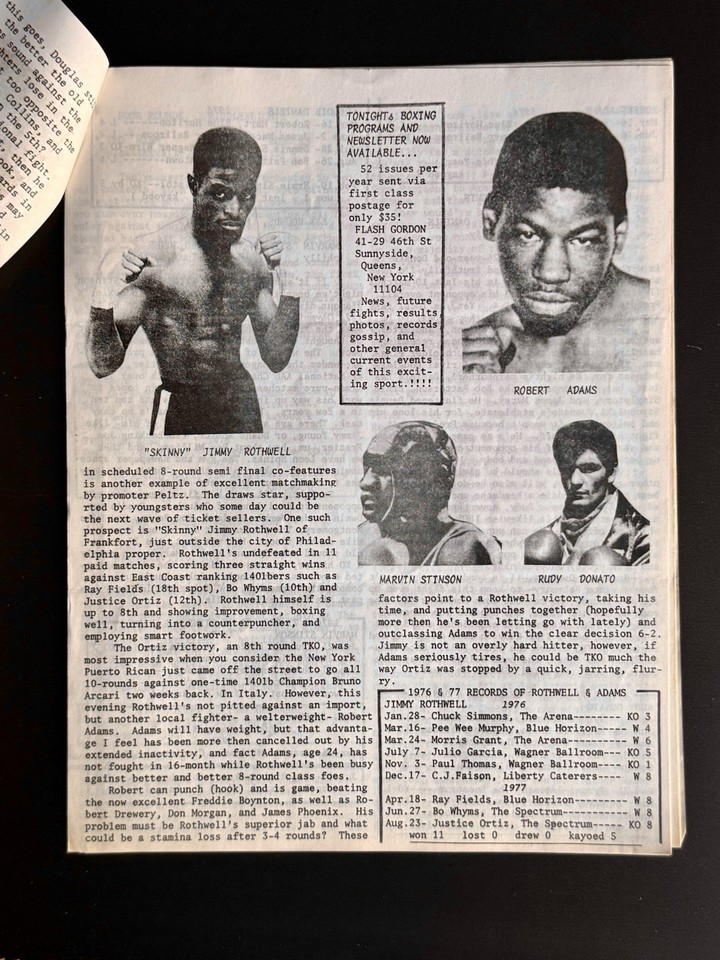 Tonight’s Boxing Program • Matthew Saad Muhammad & Marvin Johnson • Nov ...