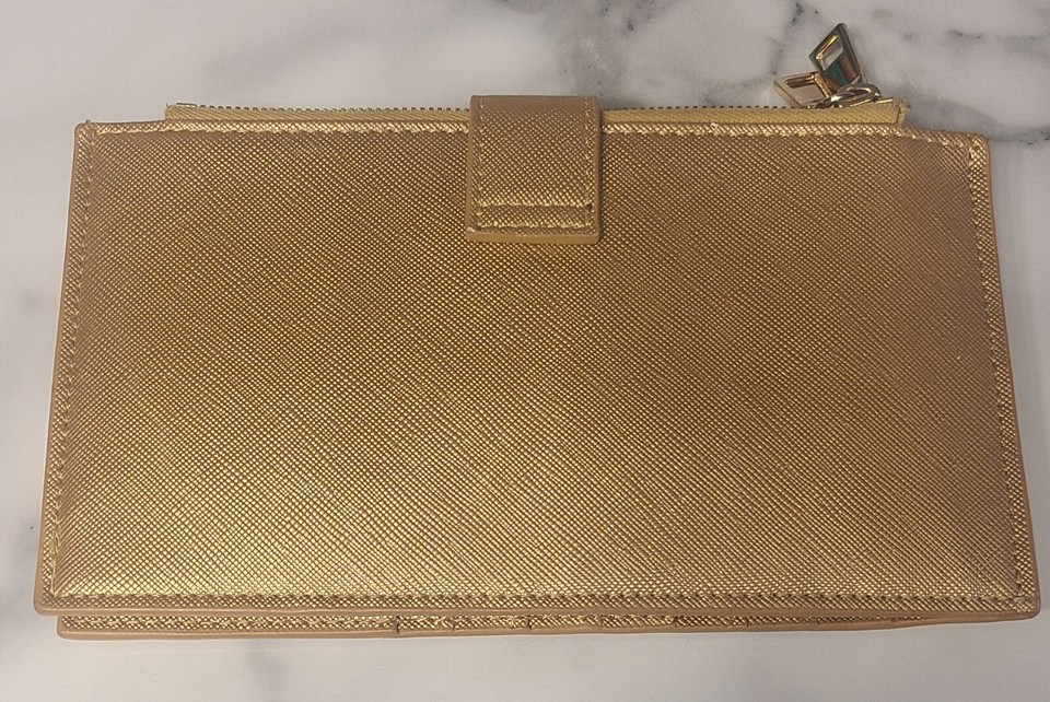 Women's Gold Wallet Bifold RFID Blocking Multi Card Slots Zipper ...