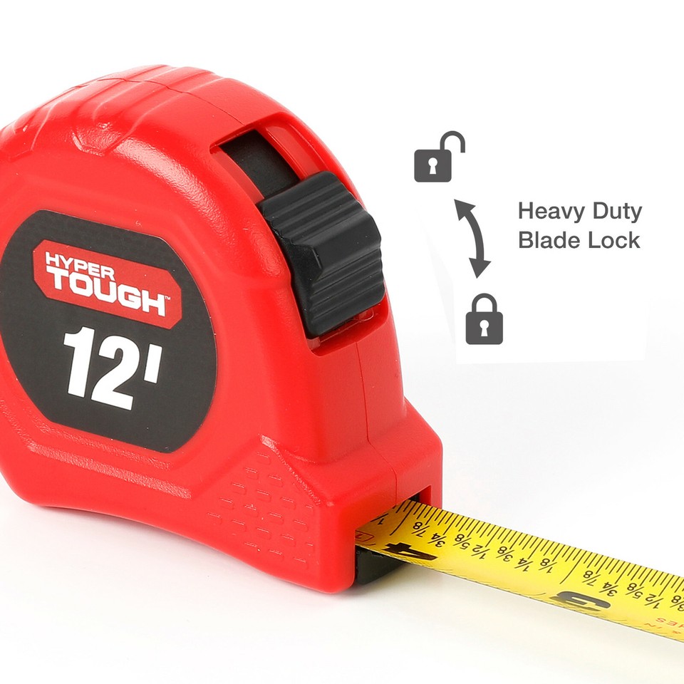 Hyper Tough 12' TAPE MEASURE Nylon-Coated Blade | Belt Clip ...