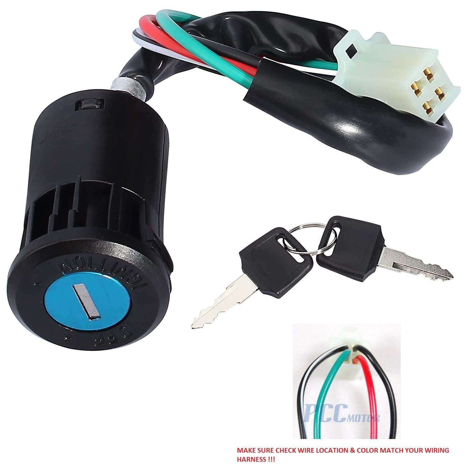 4 wires ATV IGNITION Key SWITCH DIRT BIKE GO KART MOPED KAZUMA TaoTao M ...