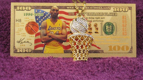 Kobe Bryant Banknote NBA Cards LA Lakers Men Trade Gold Necklace ...