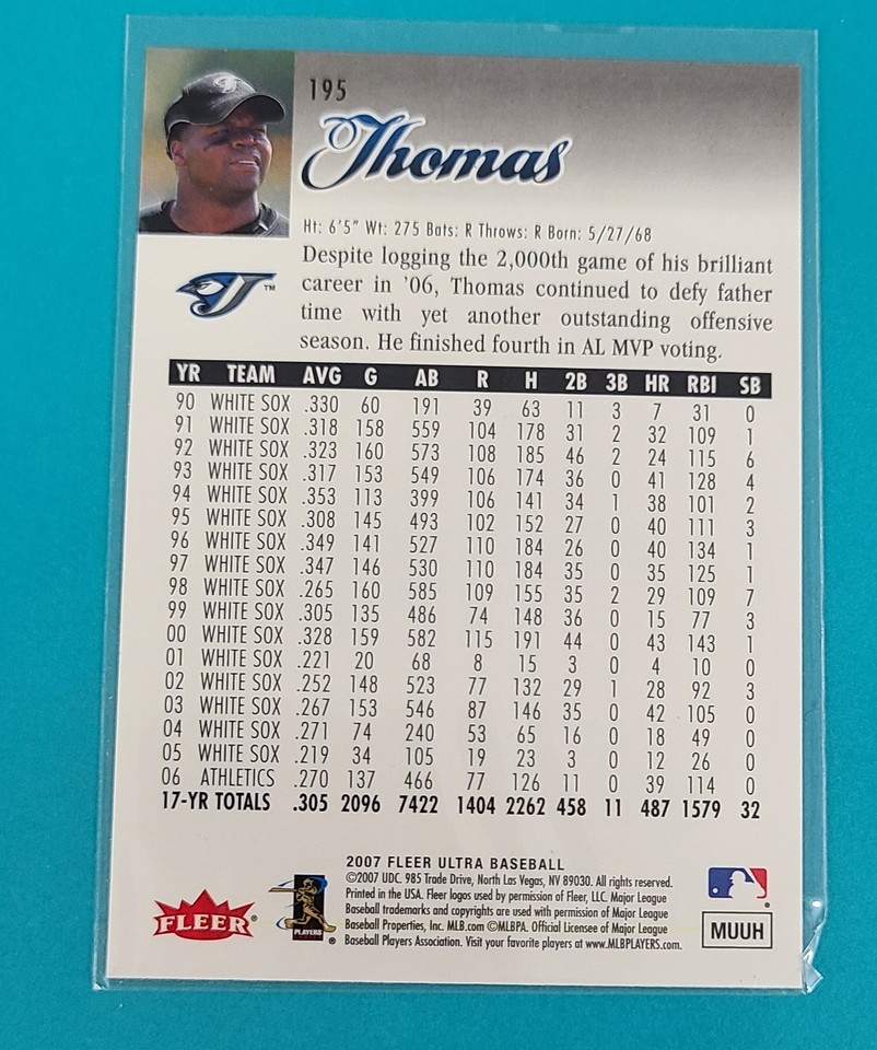 2007 Ultra #195 Frank Thomas Baseball Card Buy 10+ 50% Off O2 | eBay