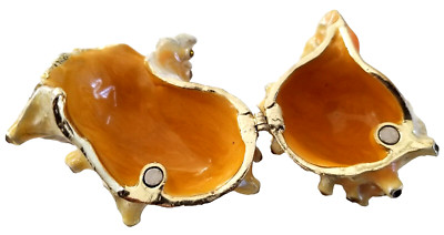 HANDMADE GOLD TONE LUX ENAMEL SEASHELL DECORATIVE SMALL TRINKET JEWELRY ...