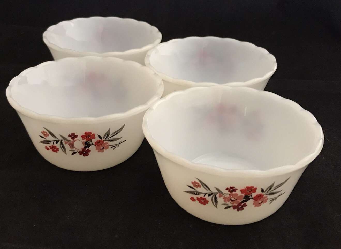 Fire King Primrose Pink & Red Flower Scalloped Ramekins Set of 4 | eBay