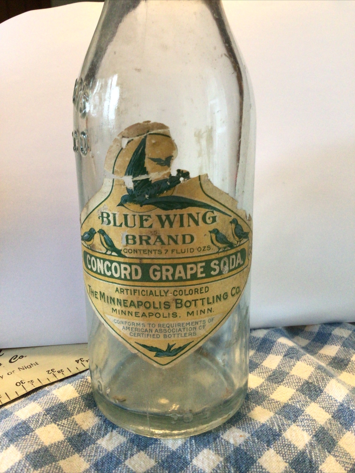 1920 PAPER LABEL BLUE WING SODA BOTTLE MINNEAPOLIS BOTTLING CO. CONCORD ...