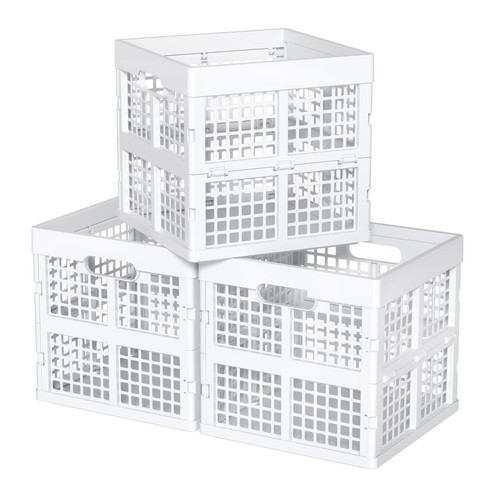 White Square Milk Crate, 18 L Plastic Stackable Utility Crate, 3 Pack ...