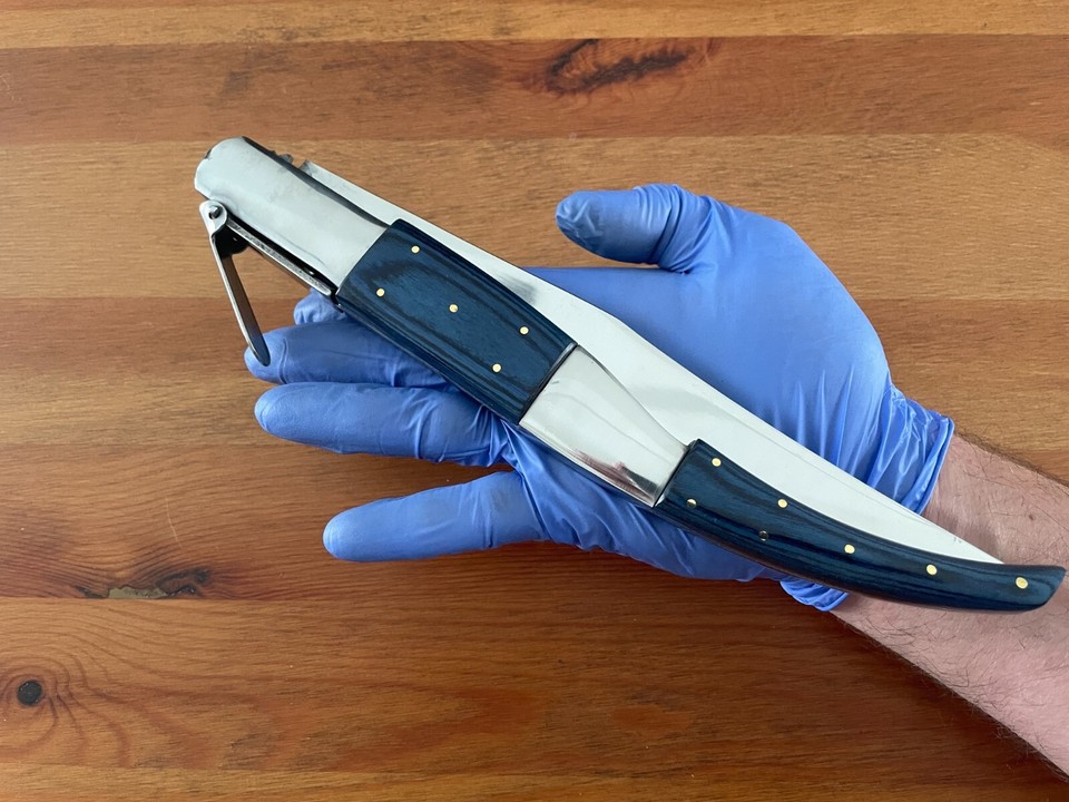8.5" Long Blade Arabian Style Navaja Folding Knife Blue Scales w ...