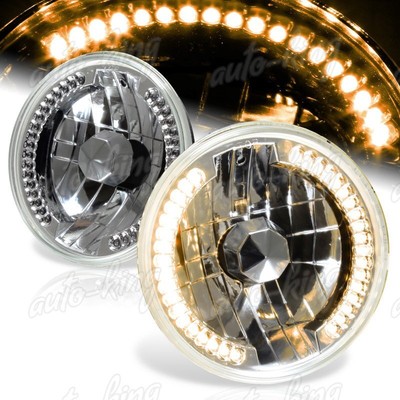 7" ROUND H6024 H6014 H6017 CHROME HOUSING AMBER LED RING SEALED BEAM ...