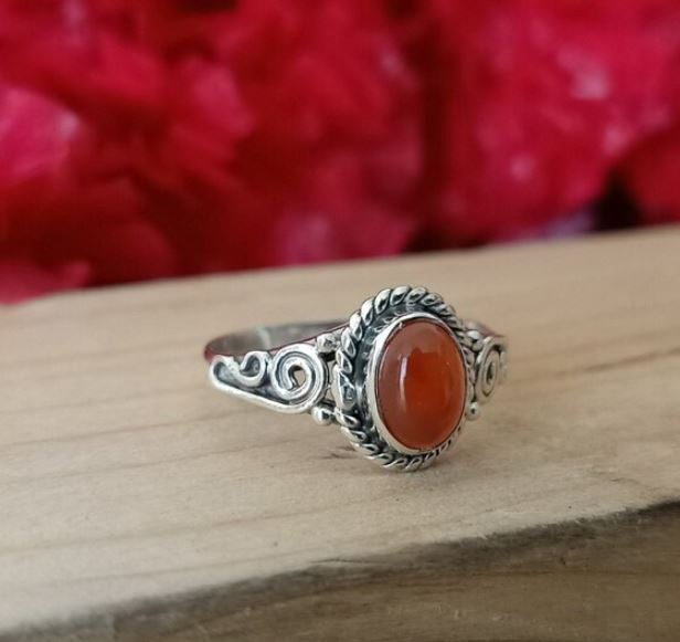Solid 925 Sterling Silver Carnelian Gemstone Women's Handmade Ring All ...