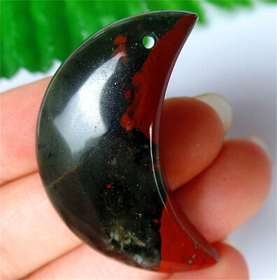 40x20x8mm Natural Red and Gray Africa Bloodstone Reiki Moon Pendant ...