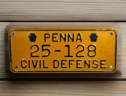 VTG Pennsylvania Civil Defense License Plate Tag 25-128 Yellow Blue ...